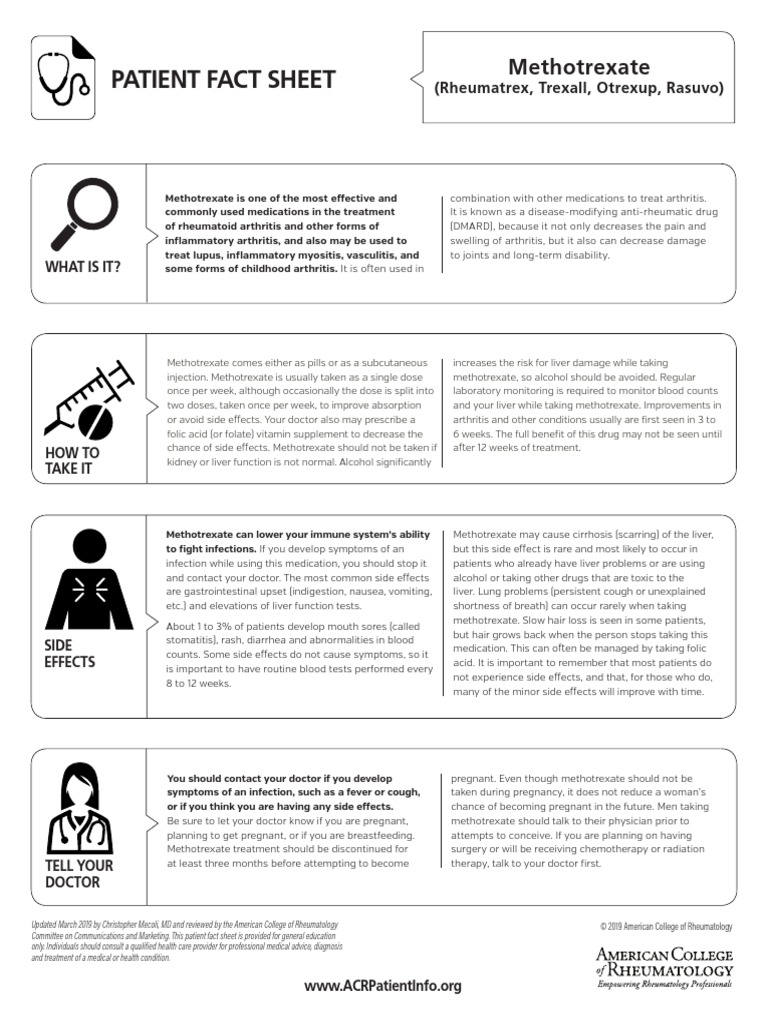 Methotrexate Fact Sheet PDF | PDF | Arthritis | Diseases And Disorders