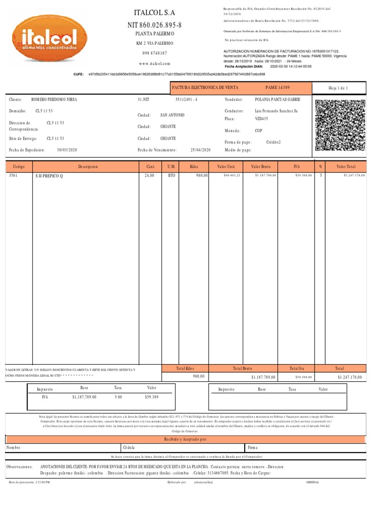 Factura Italcol | PDF | Factura | Economias