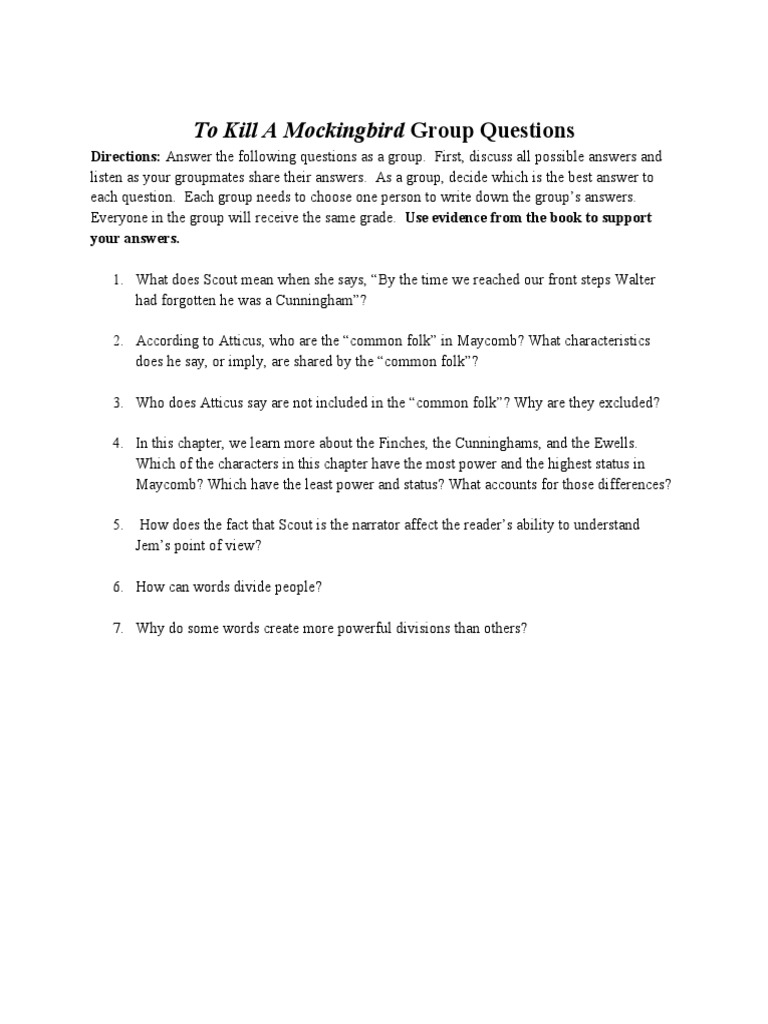 Informal Guided Group Questions - Tkam Chapter 4 Group Questions and ...