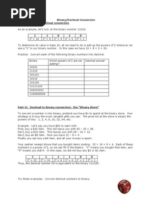 Binary To Decimal Conversion Worksheet Converting Binary Numbers To