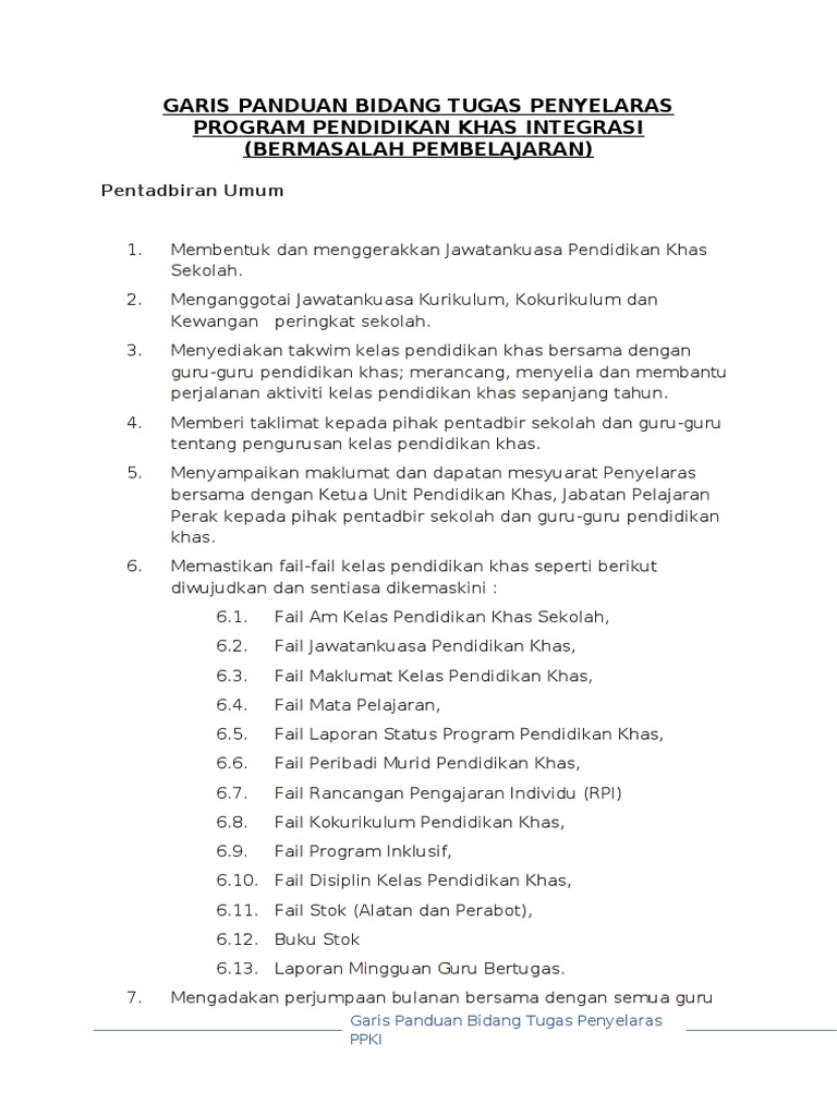 Senarai Tugas Penyelaras Program Pendidikan Khas | PDF