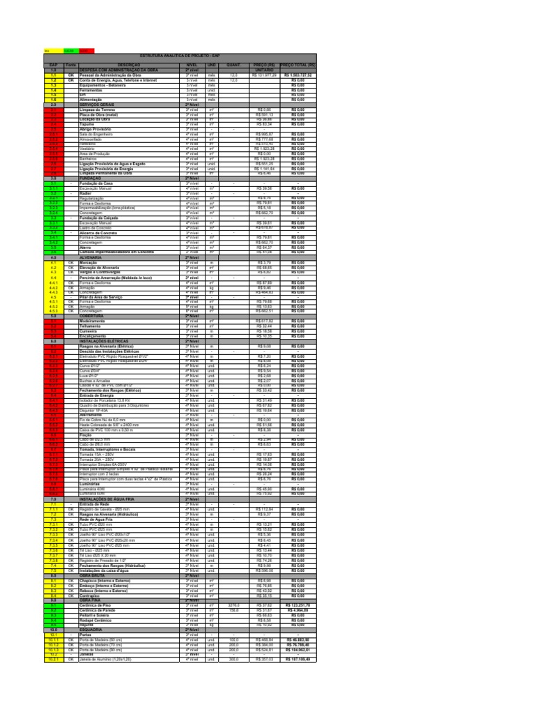 Modelo de EAP PDF | Download grátis PDF | Argamassa (alvenaria) | Horticultura e jardinagem