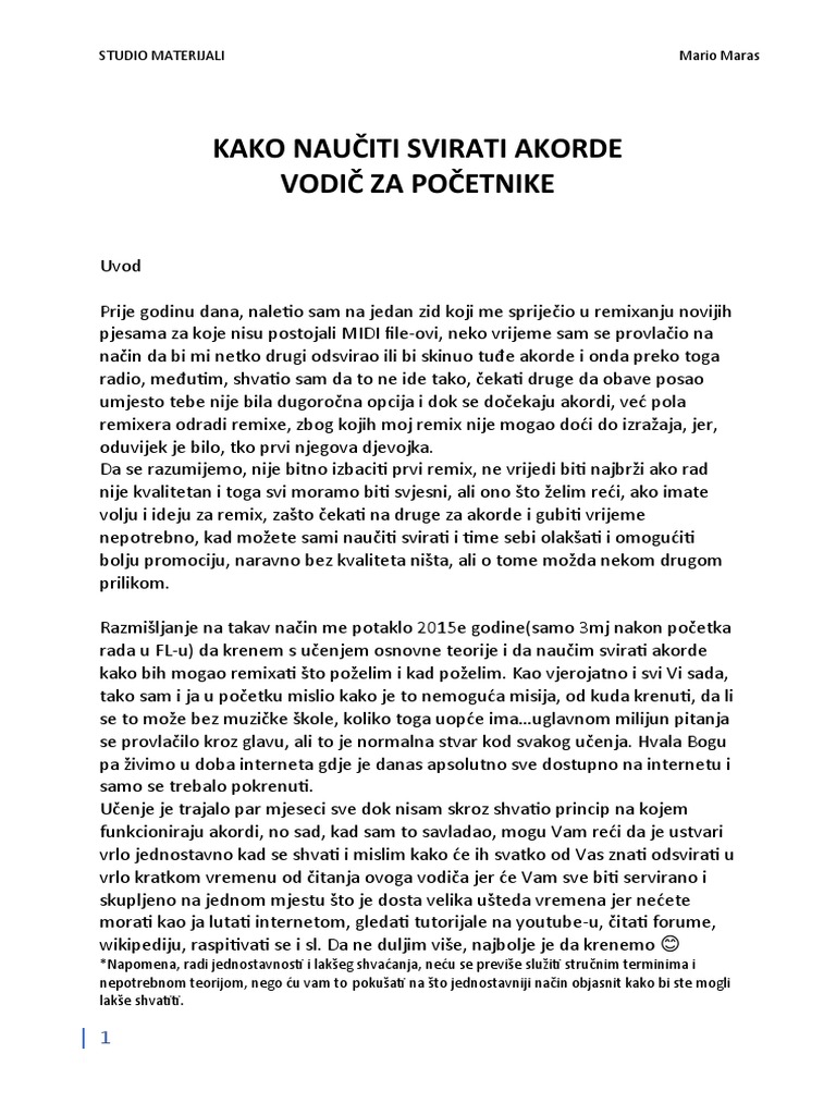 Kako Naučiti Svirati Akorde | PDF