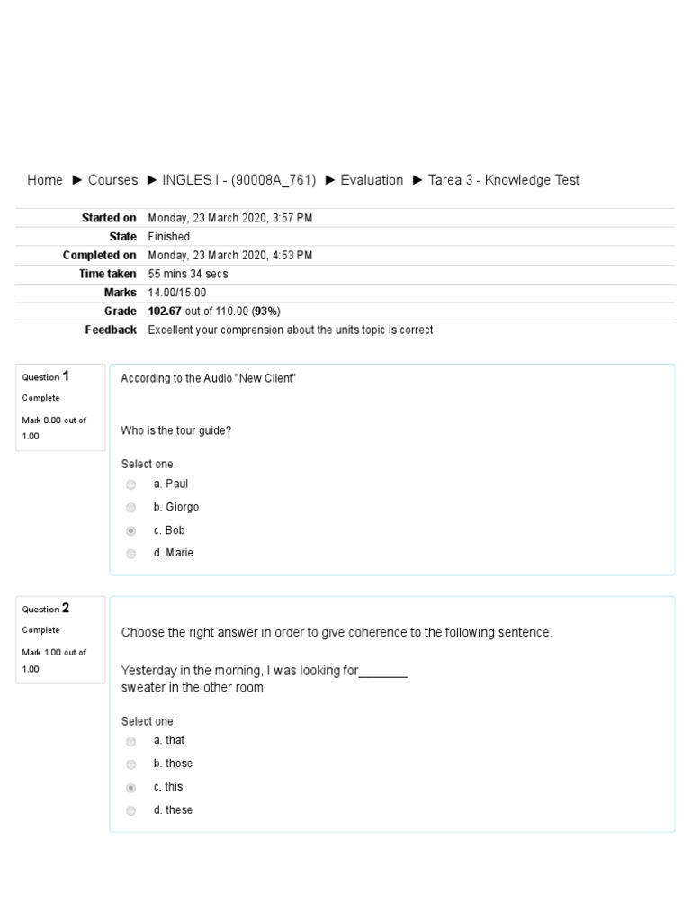 Knowledge Test Results: Excellent Comprehension of Course Units | PDF ...