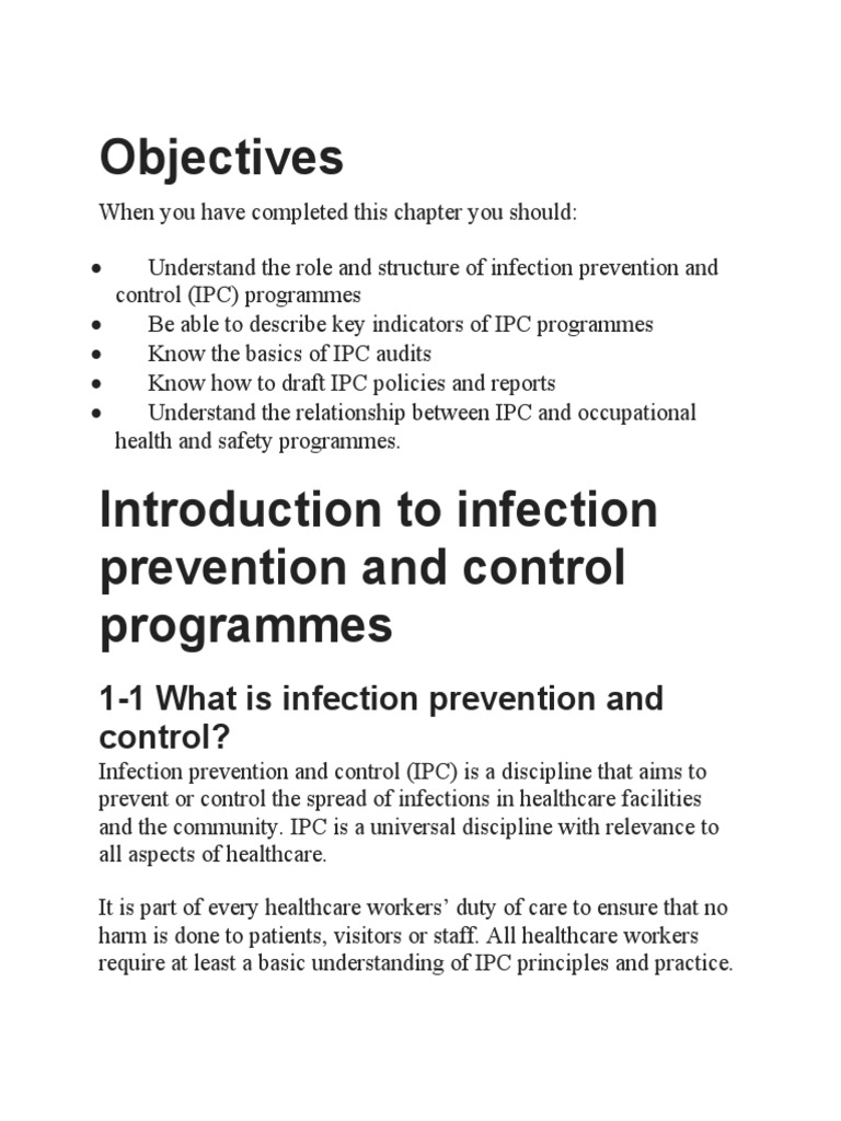 Objectives of Infection Control | PDF | Infection Control | Health Care