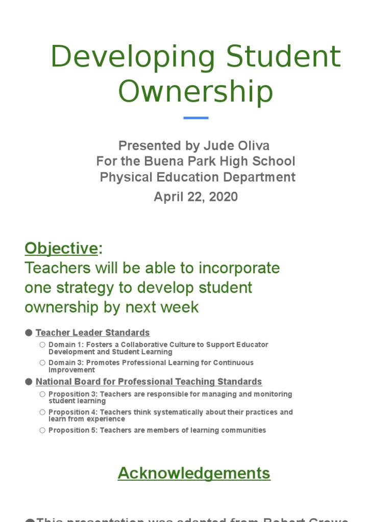 Strategies for Student Ownership in Learning | PDF | Learning | Teachers