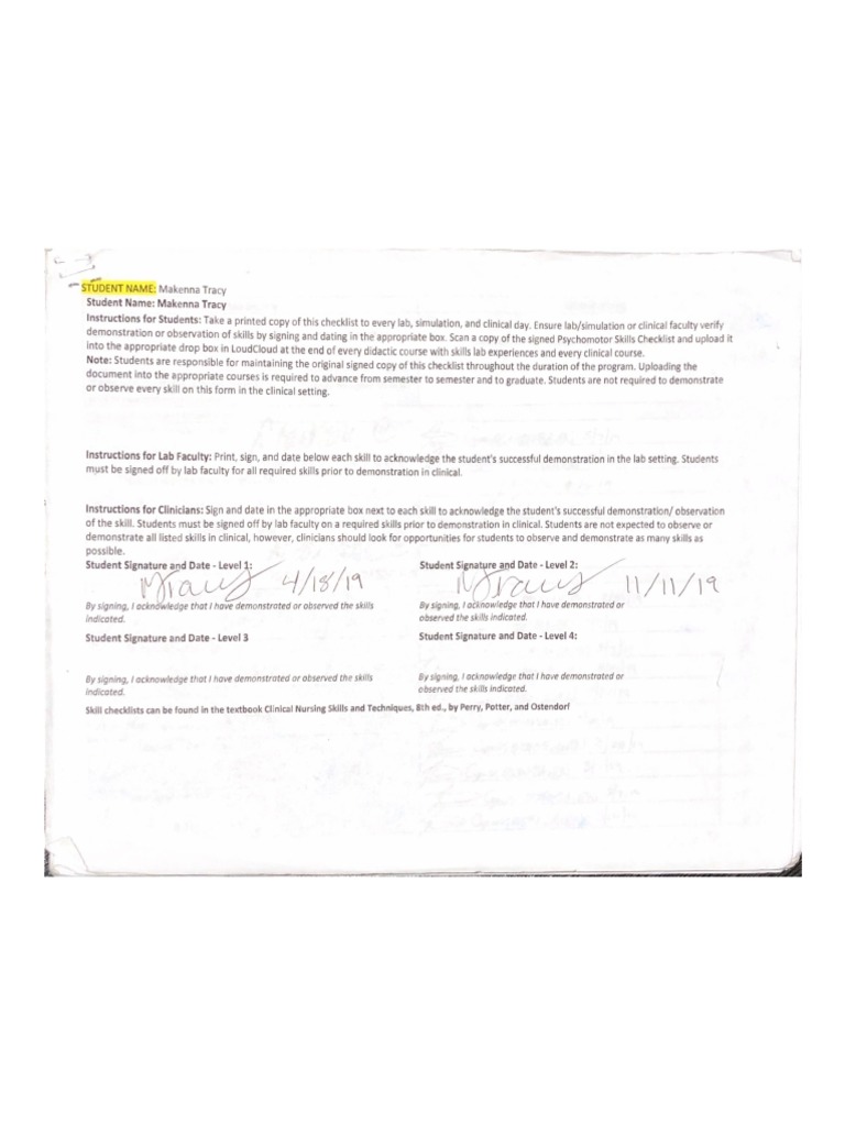 Psychomotor Skills Checklist | PDF