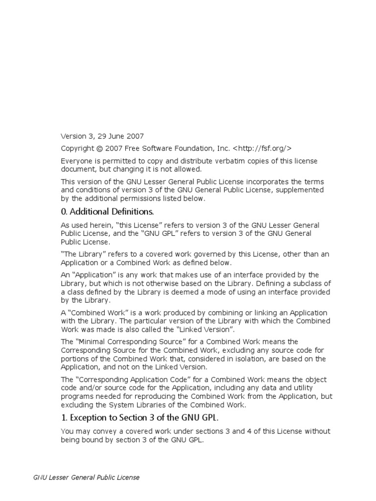 GNU Lesser General Public License | PDF | Gnu | Library (Computing)