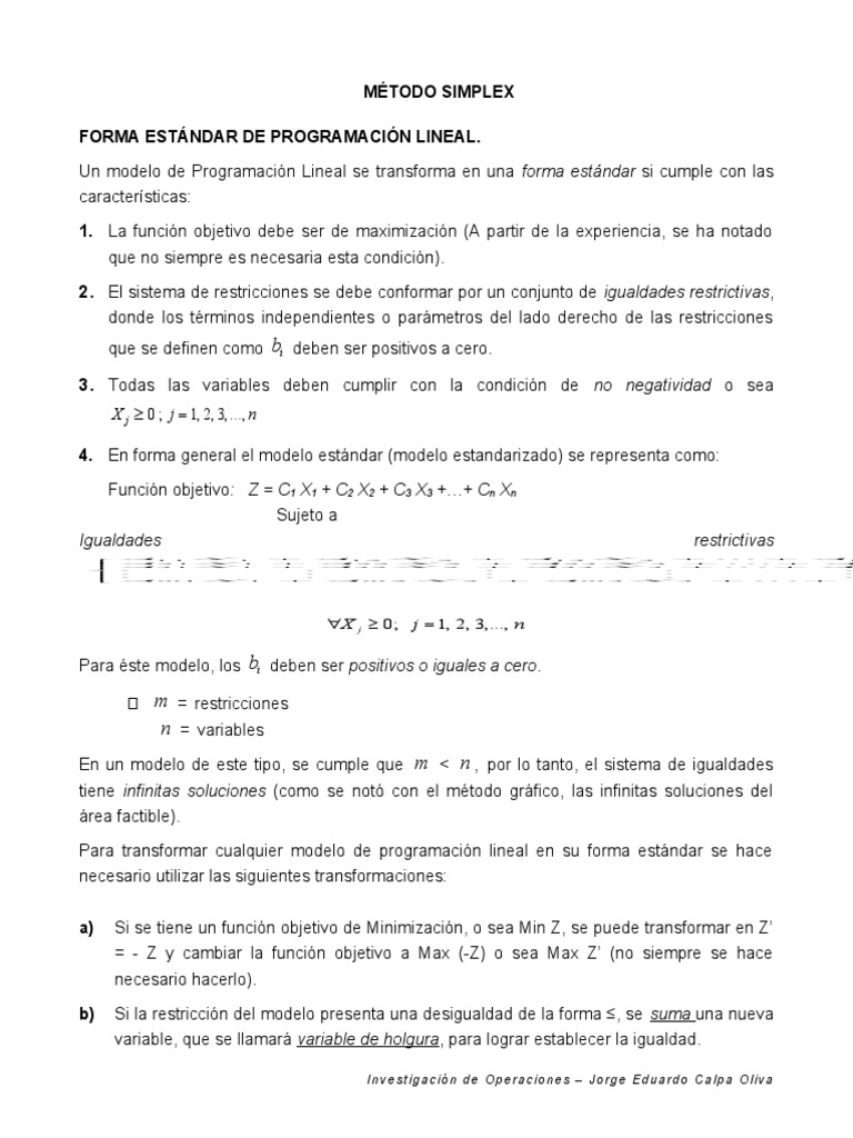 Método Simplex | PDF | Programación lineal | Conceptos matemáticos