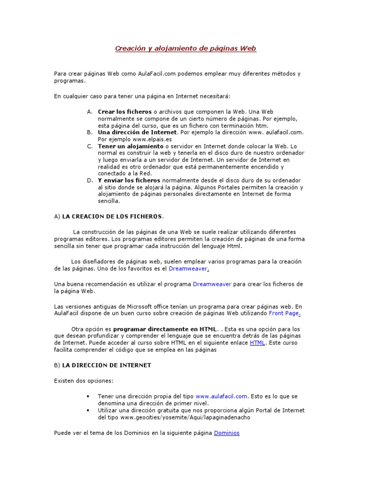 Creación de Páginas Web Sencillas | PDF | Archivo de computadora ...