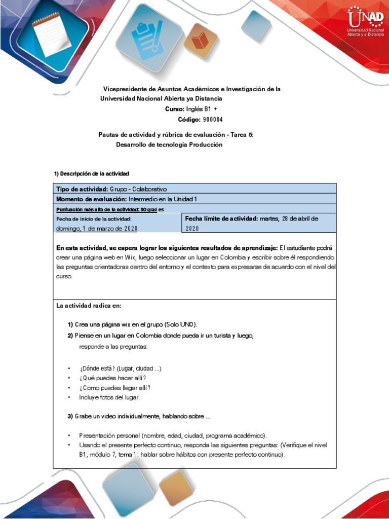 Task 5. Activities Guide and Evaluation Rubric - Unit 3 - Task 5 - Technology Development ...