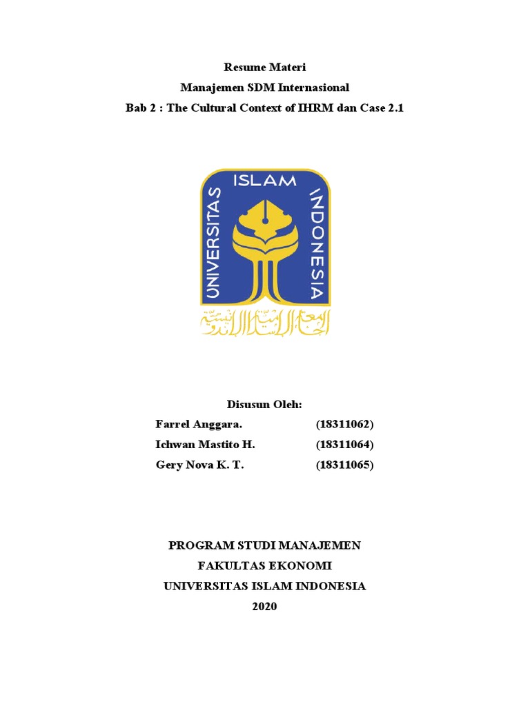 Resume Bab 2 IHRM Dan Case 2.1 | PDF | Ilmu Sosial | Sains & Matematika