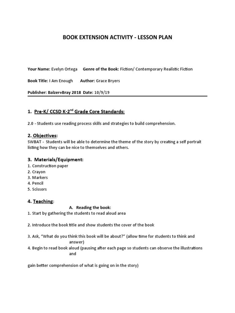 "I Am Enough" Lesson Plan K-2 | PDF