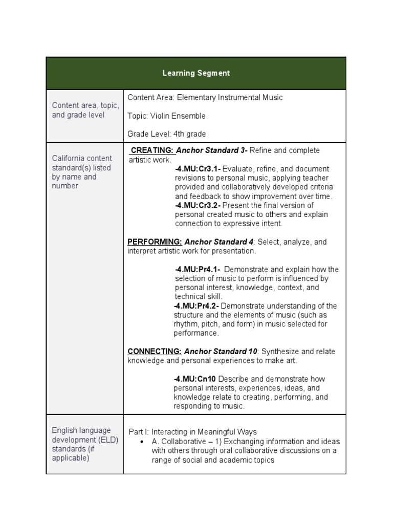 4th Grade Violin Ensemble Lesson Plan | PDF | Violin | String Instruments