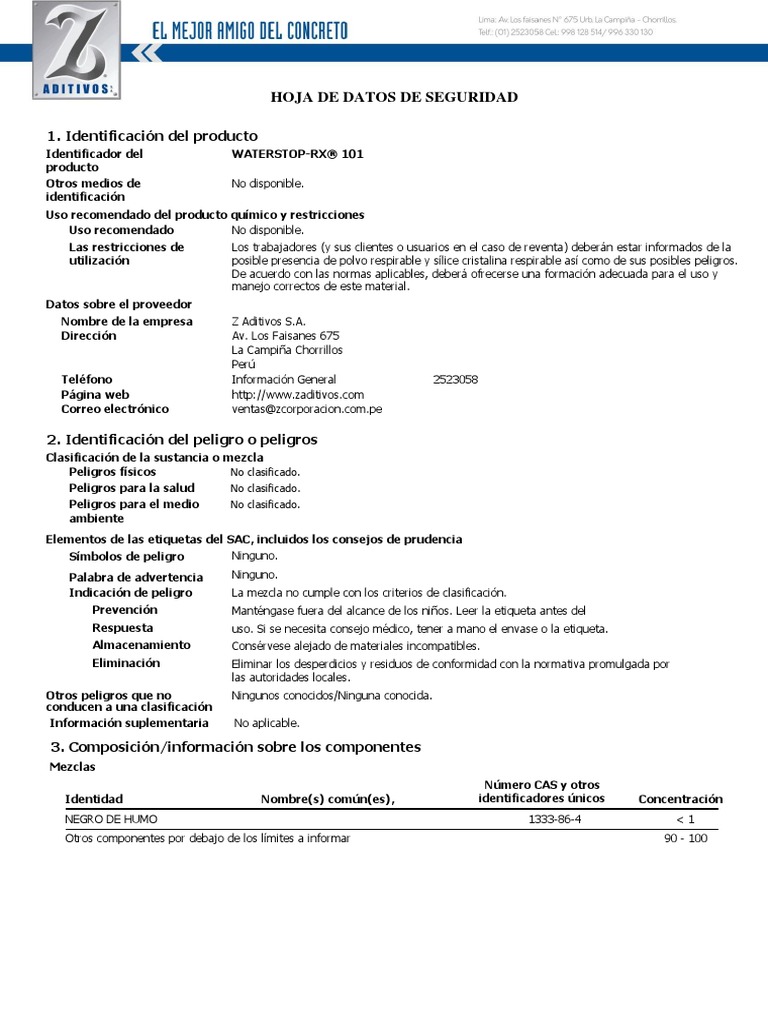 MSDS - WaterStop Z RX 101 PDF | PDF | Química | Naturaleza