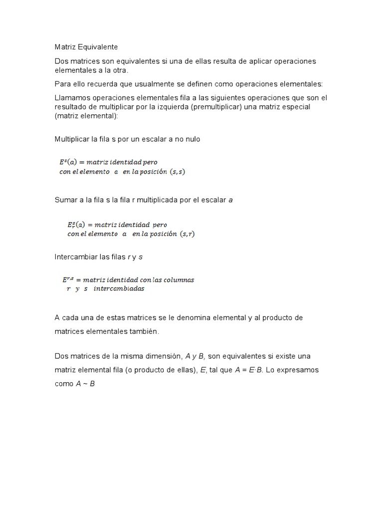 Matrices Equivalentes y Operaciones Elementales | PDF | Ciencia y ...