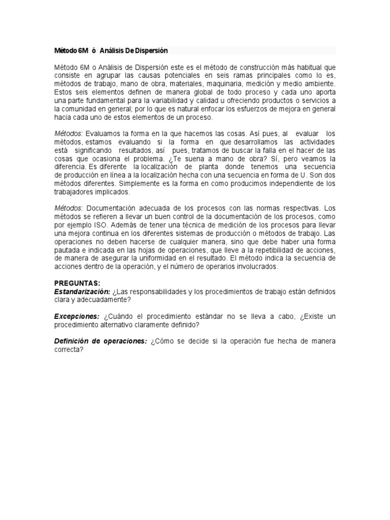 Análisis del Método 6M en Calidad | PDF | Negocios
