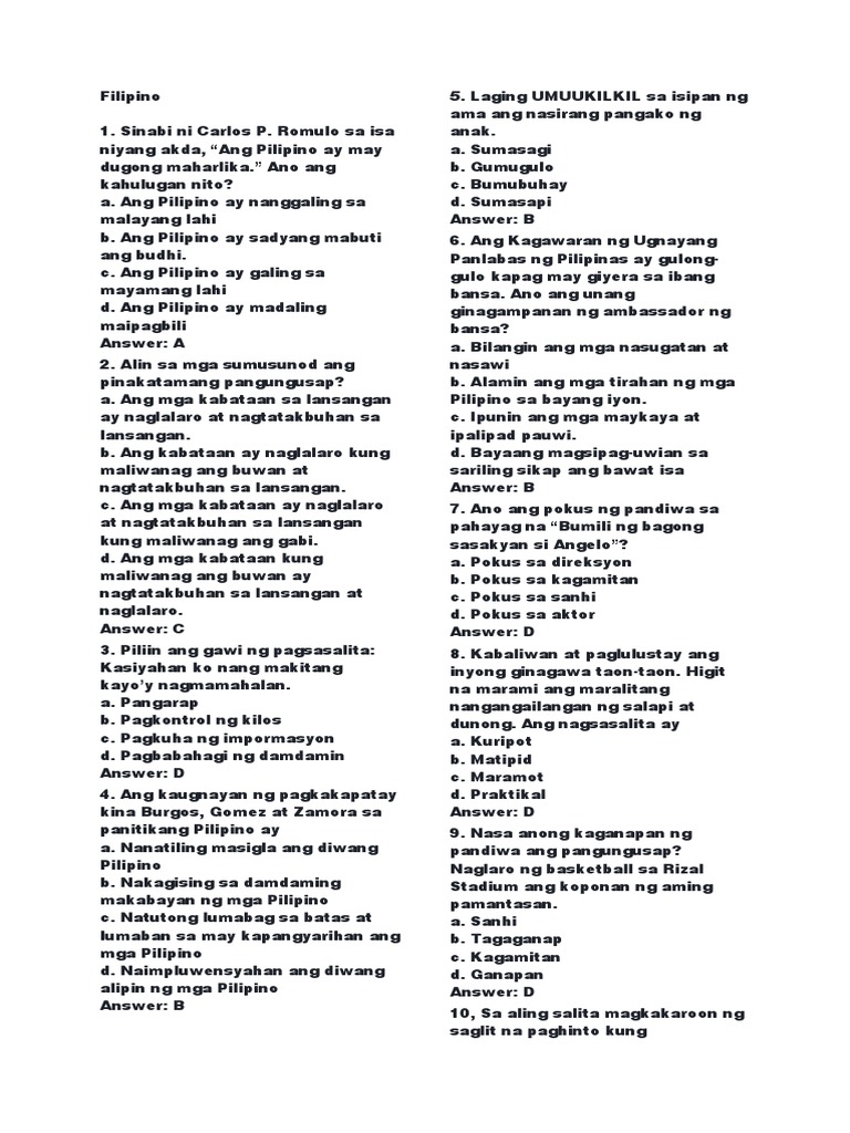 Filipino - With Answer | PDF