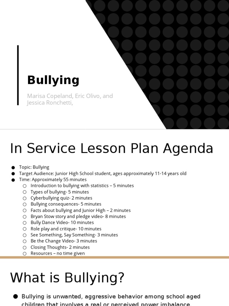 Junior High Bullying Lesson Plan | PDF | Cyberbullying | Bullying