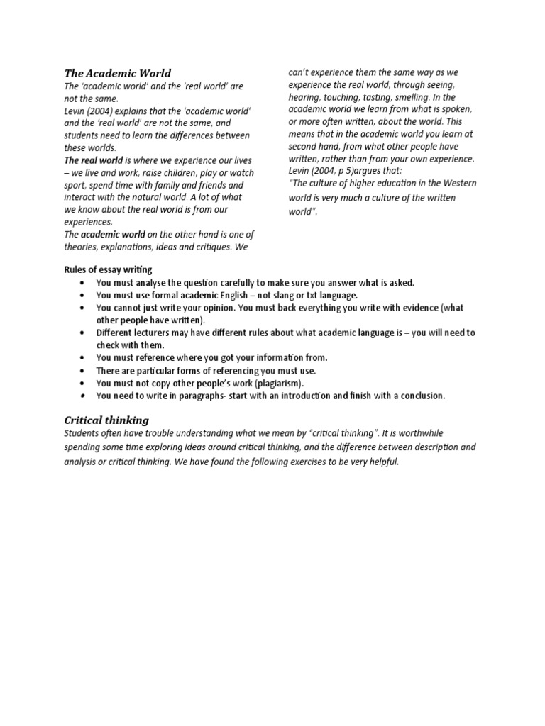 The Academic World: The Real World Is Where We Experience Our Lives ...