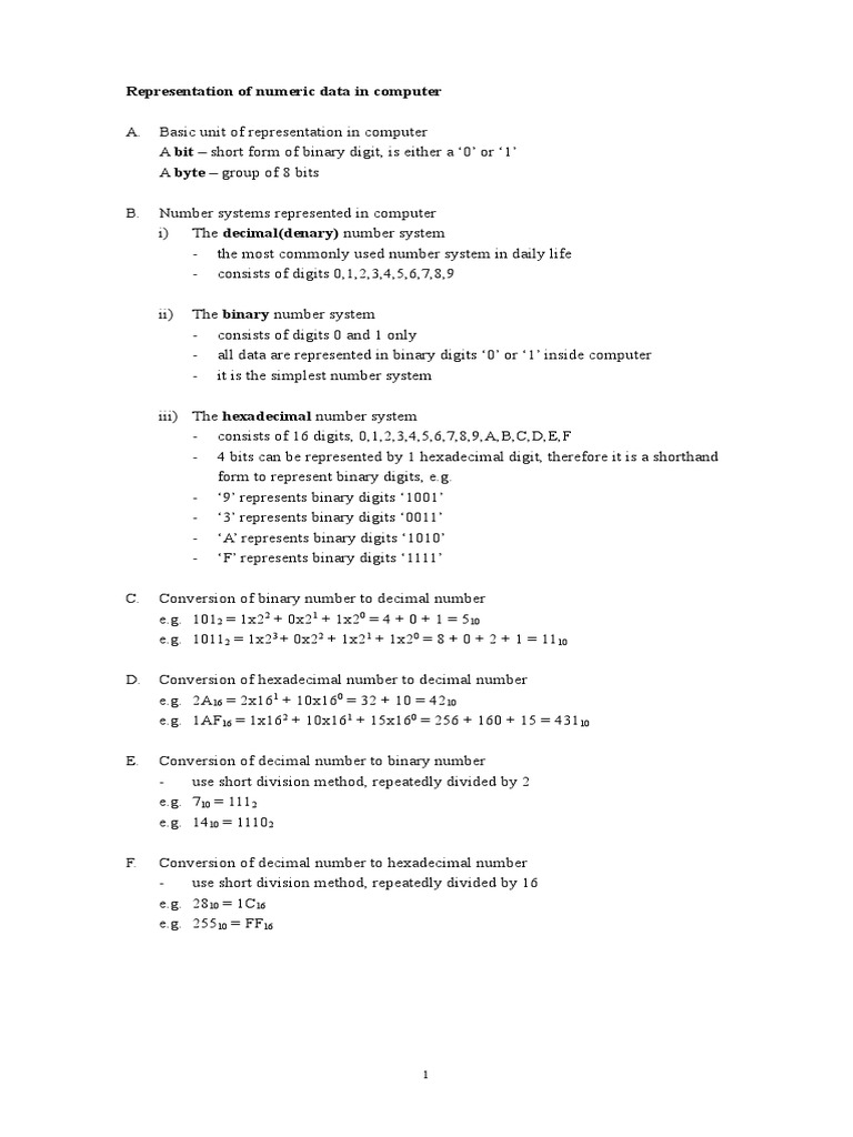 Representation of Numeric Data in Computer-1 | PDF | Decimal | Bit