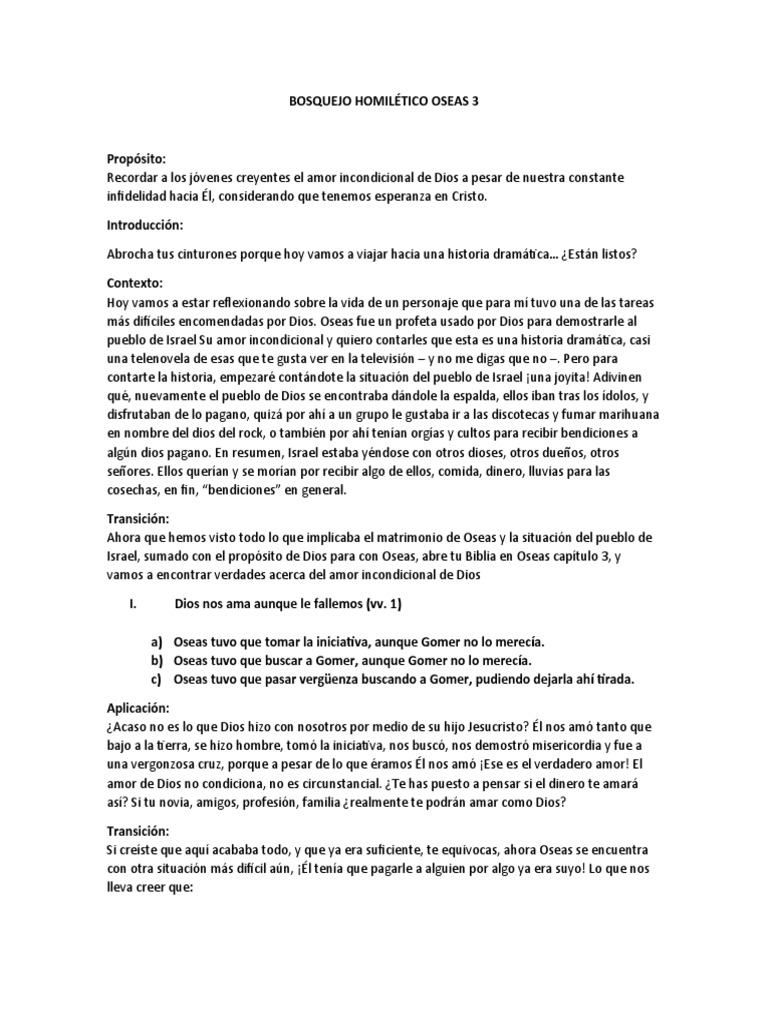 Oseas 3 - Bosquejo Homiletico - Oscar Cuesta | PDF | Amor | Jesús
