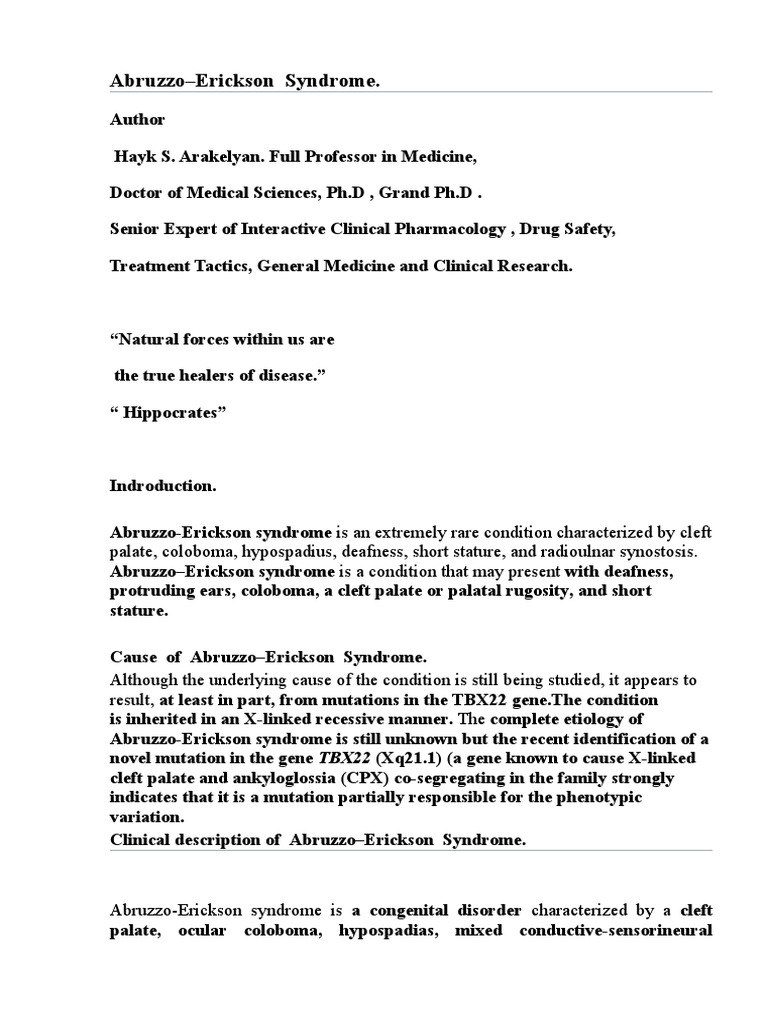 Abruzzo-Erickson Syndrome | PDF | Congenital Heart Defect | Congenital ...