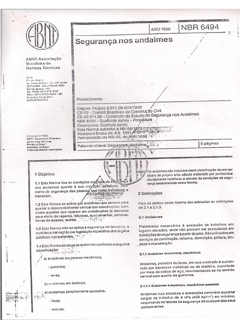 NBR 6494 - Seguranca Nos Andaimes PDF | PDF