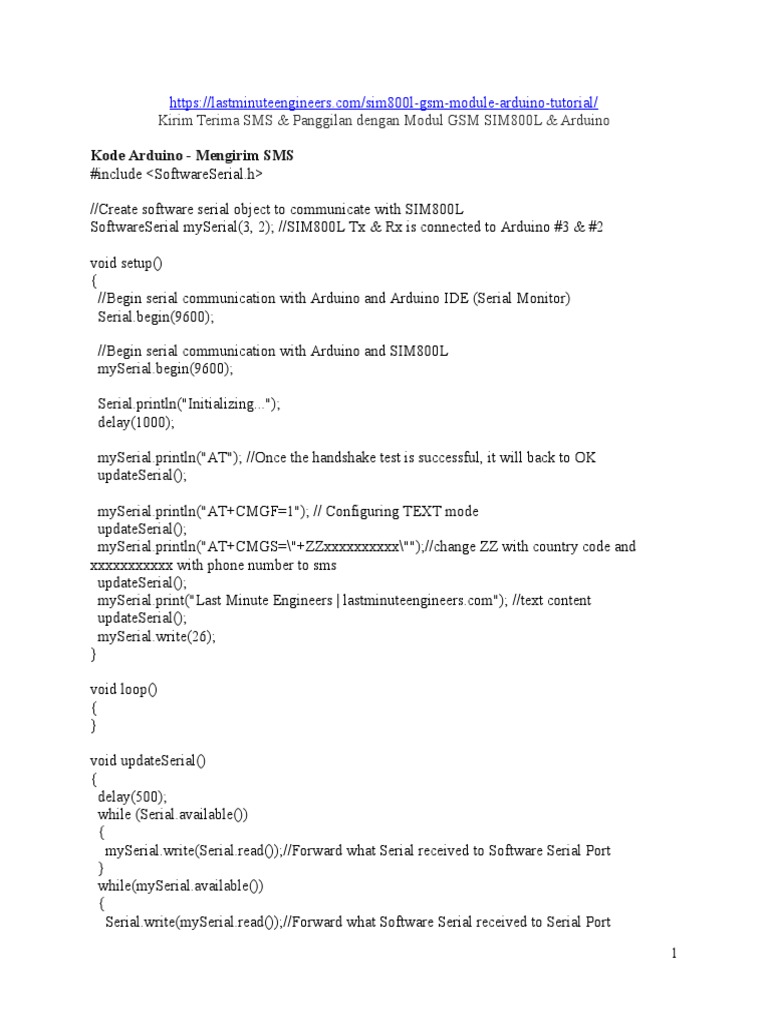 Kirim Terima SMS & Panggilan Dengan Modul GSM SIM800L & Arduino | PDF | Arduino | Information ...