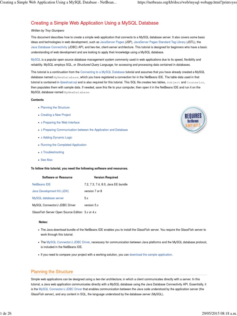 Creating A Simple Web Application Using A Mysql Database Pdf Java