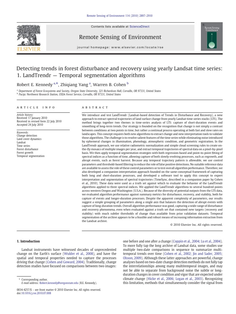 Detecting Trends In Forest Disturbance And Recovery Using Yearly Landsat Time Series Kennedy Pdf