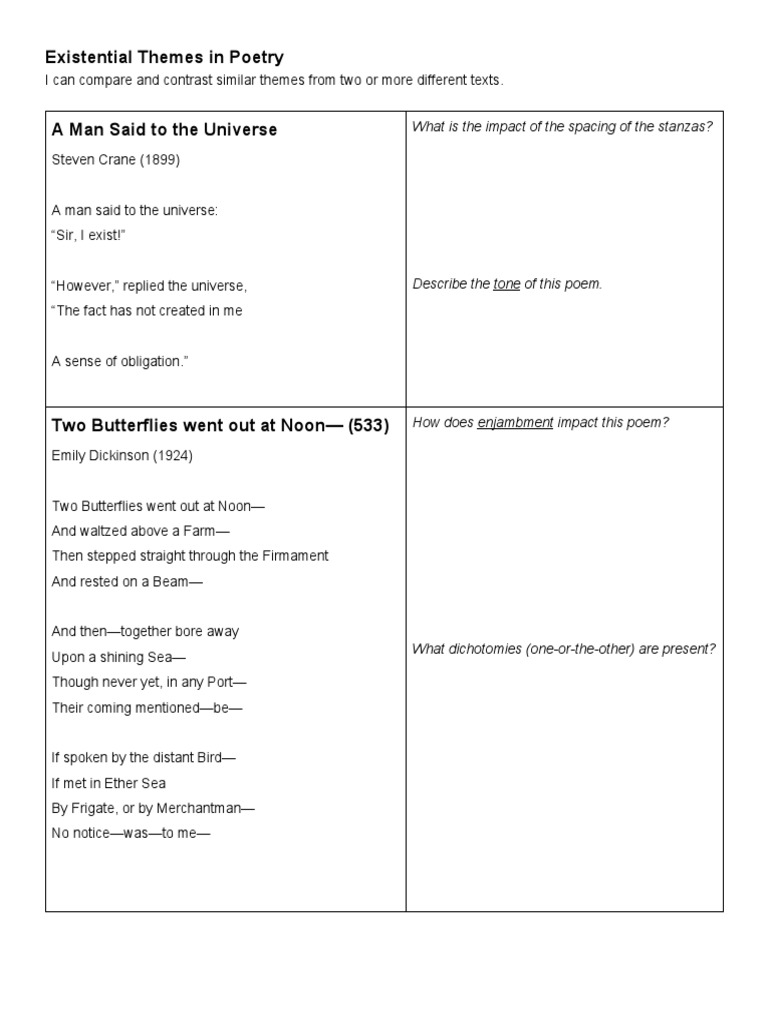 Existential Poetry Analysis Guide | PDF