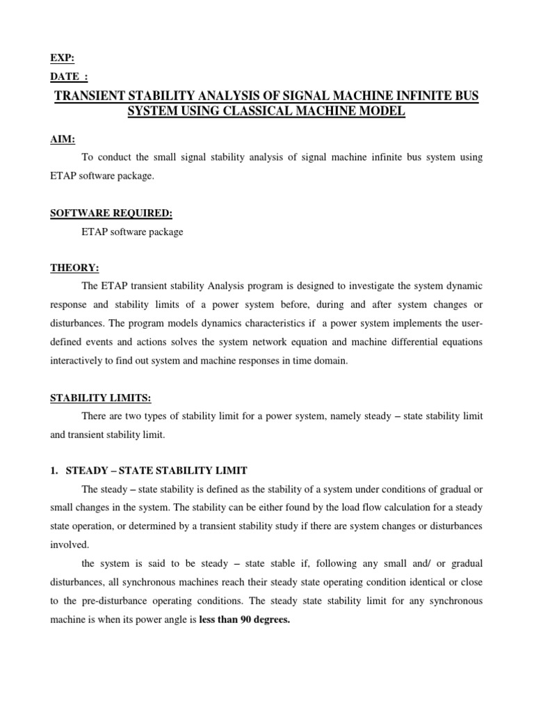 Transient Stability Analysis of Signal Machine Infinite Bus System ...