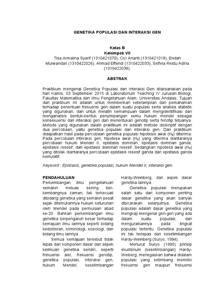 JURNAL GENETIKA POPULASI DAN INTERAKSI GEN Repaired | PDF