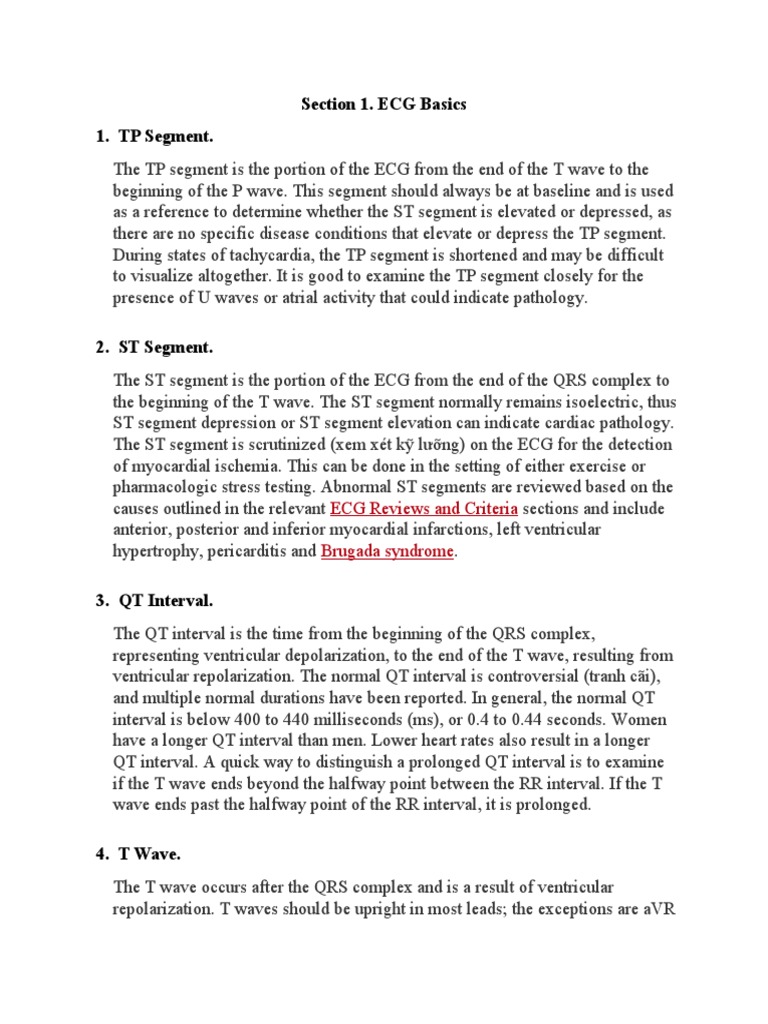 Section 1. ECG Basics 1. TP Segment.: ECG Reviews and Criteria Brugada ...