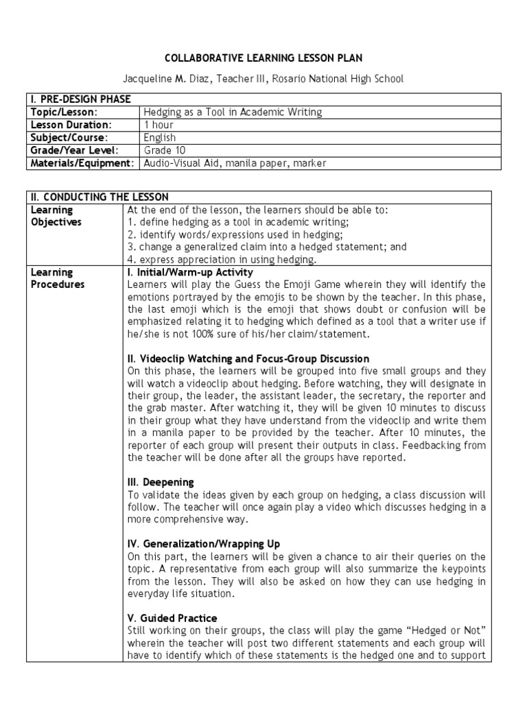 Collaborative Lesson Plan Writing | PDF | Lesson Plan | Educational ...