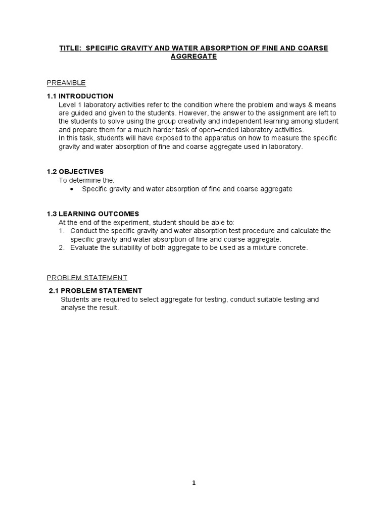 Lab Report Specific Gravity | PDF | Weight | Materials