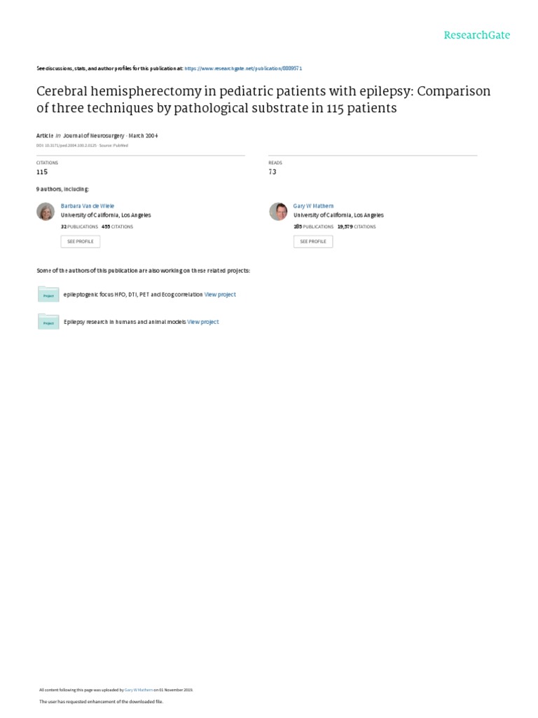 Cerebral Hemispherectomy in Pediatric Patients Wit | PDF | Corpus ...