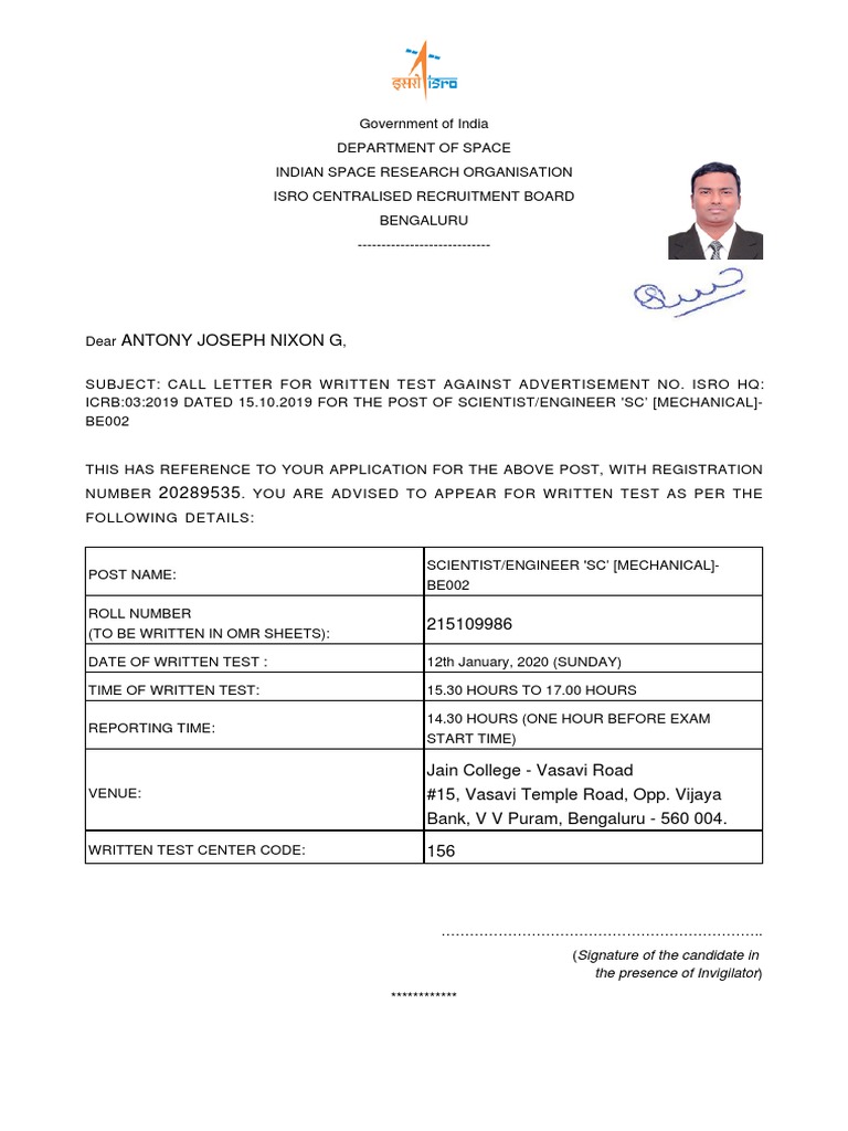 Isro Call Letter | PDF | Business