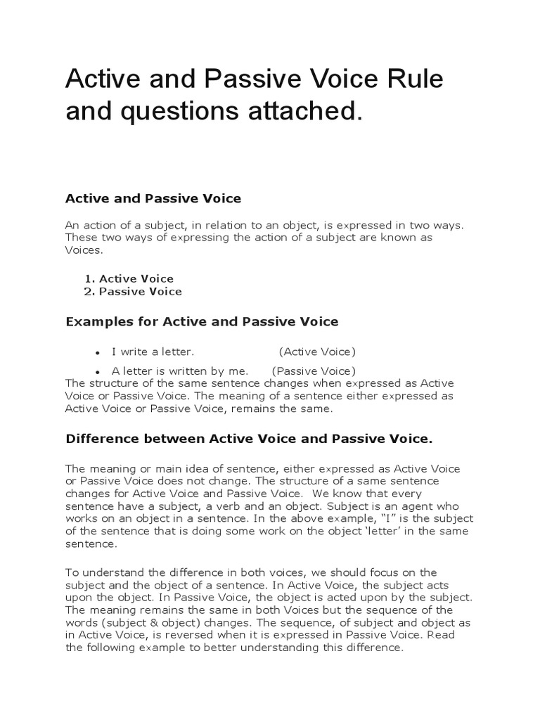 Active and Passive Voice Rule and Questions Attached | PDF | Verb ...
