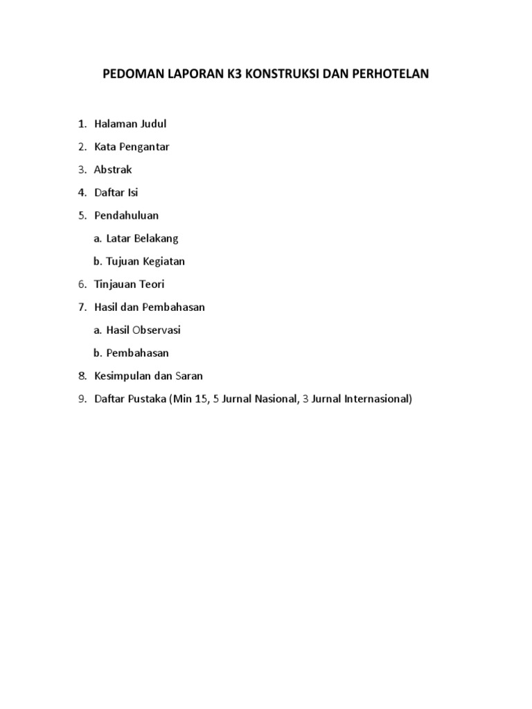 Pedoman Laporan K3 Konstruksi Dan Perhotelan | PDF