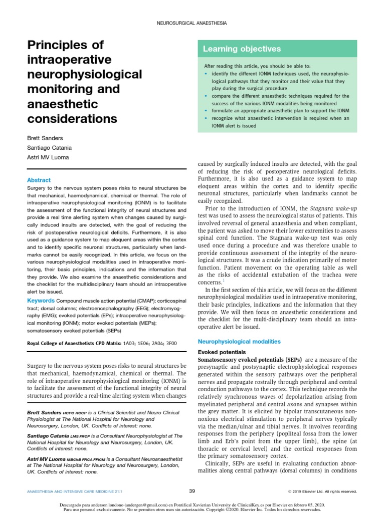 Principles of Intraoperative Neurophysiological Monitoring and ...