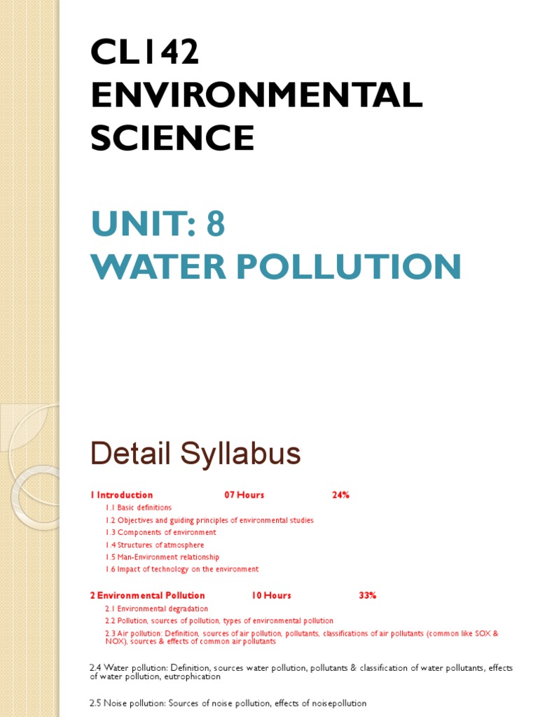 CL142 Environmental Science: Unit: 8 Water Pollution | PDF ...
