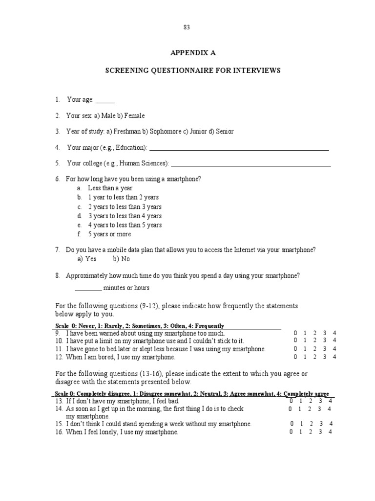 Appendix A Screening Questionnaire For Interviews | PDF | Interview ...