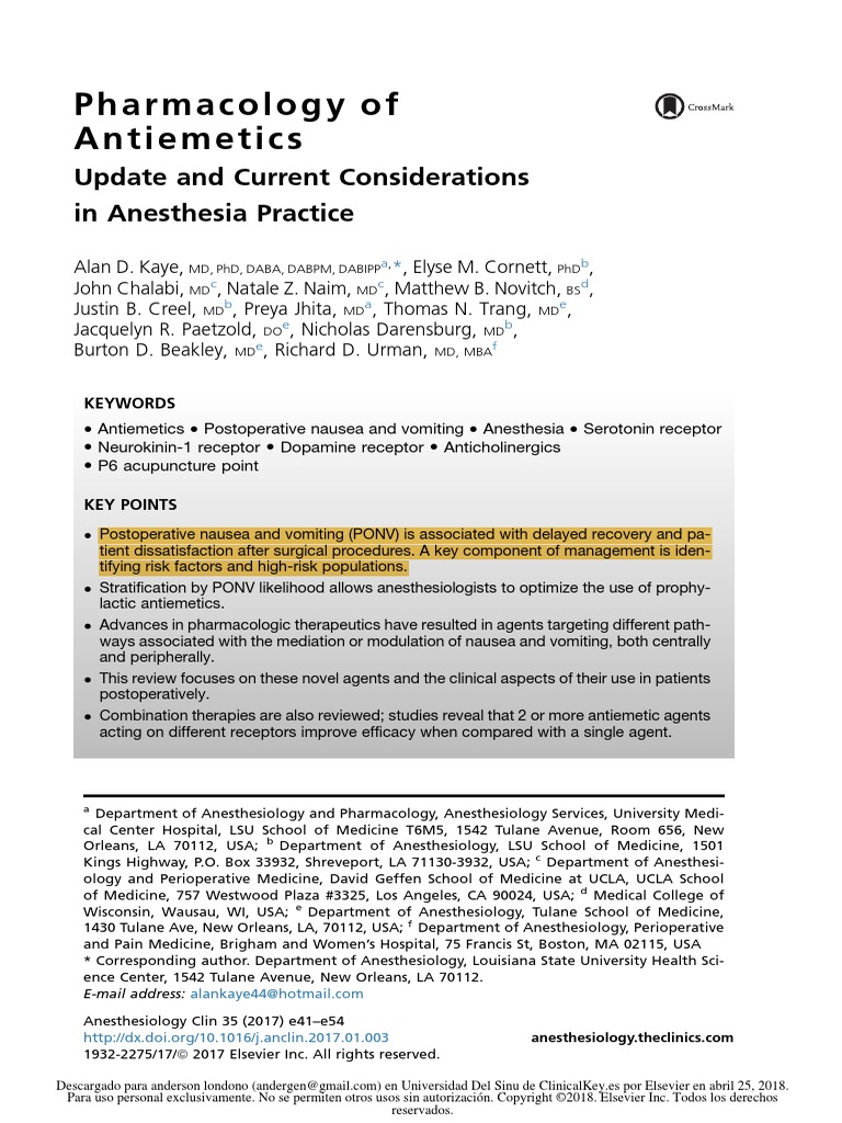 Pharmacology of Antiemetics PDF | PDF | Anesthesia | Clinical Medicine