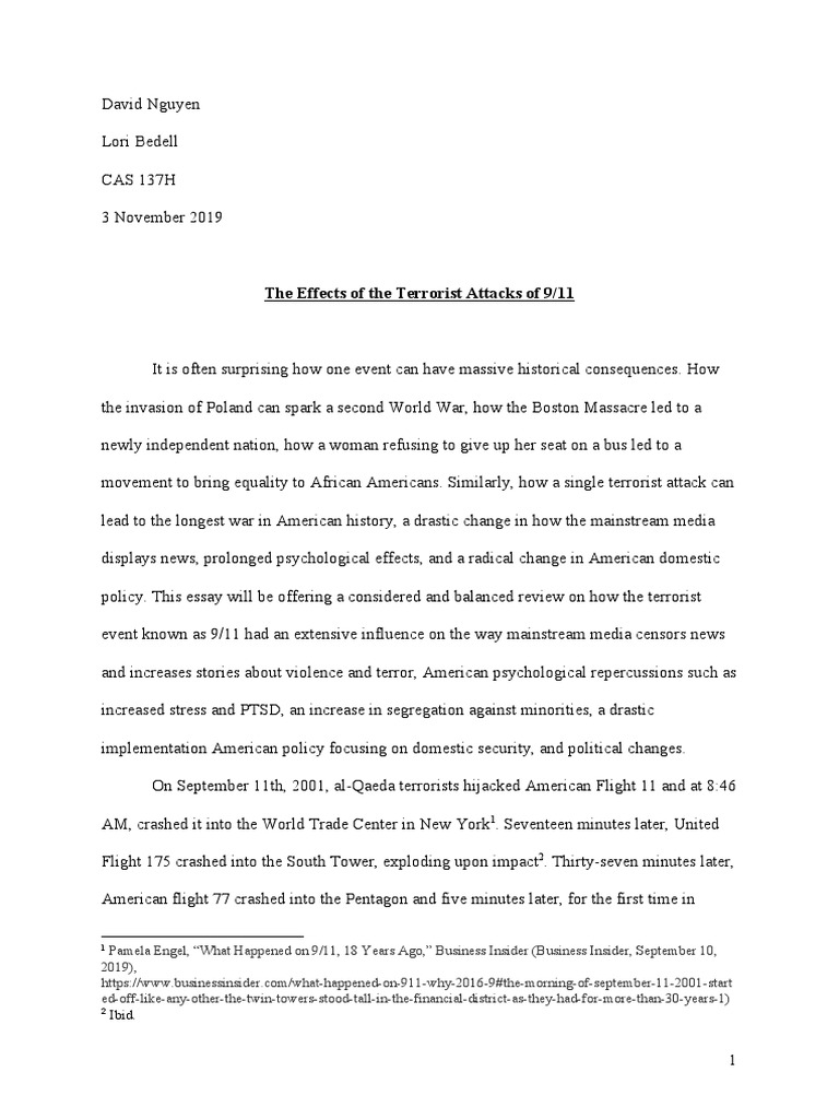 The Effects of The Terrorist Attacks of 9/11 | PDF | September 11 ...