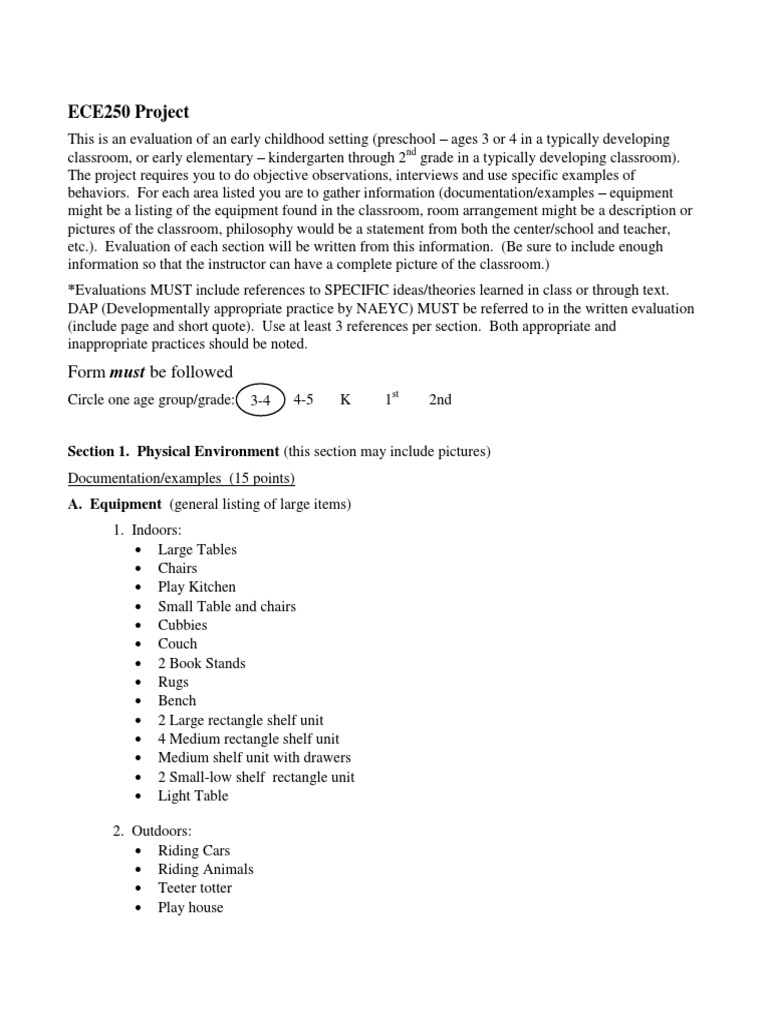 Ece250 Project | PDF | Preschool | Classroom