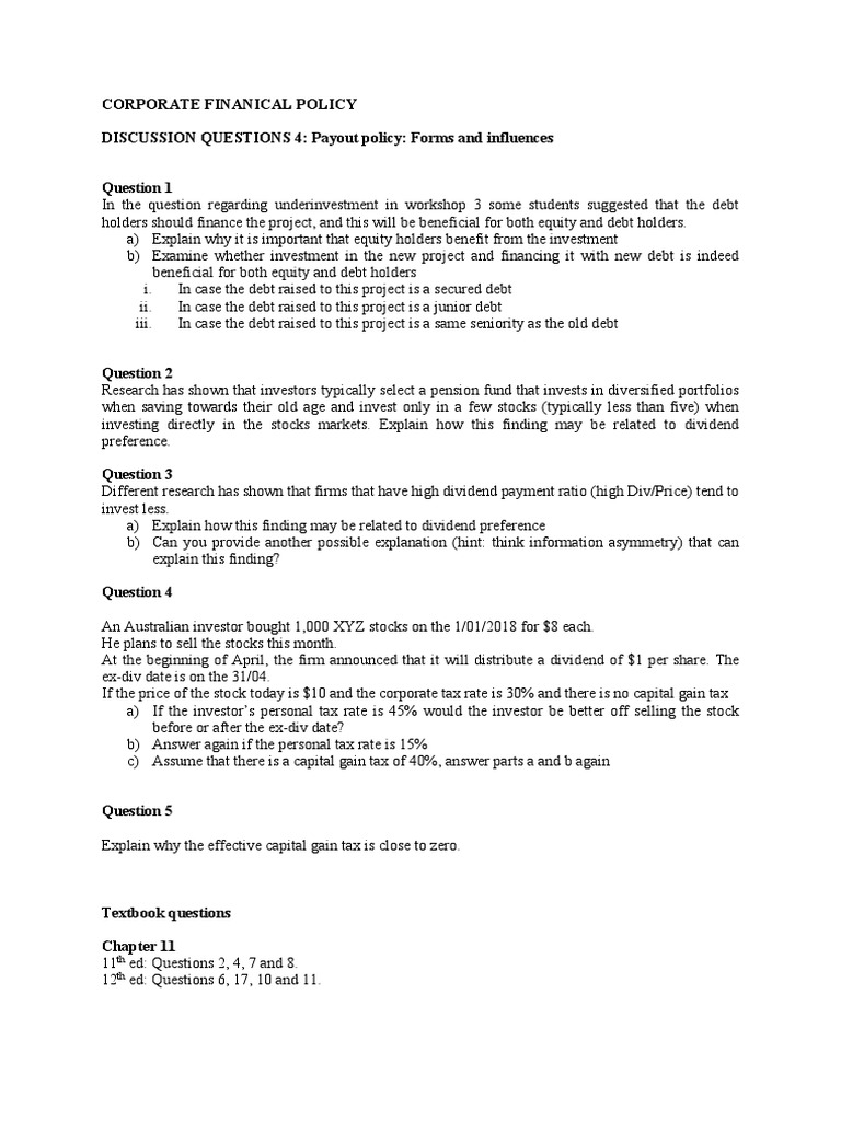 Workshop 5 Questions | PDF | Finance & Money Management