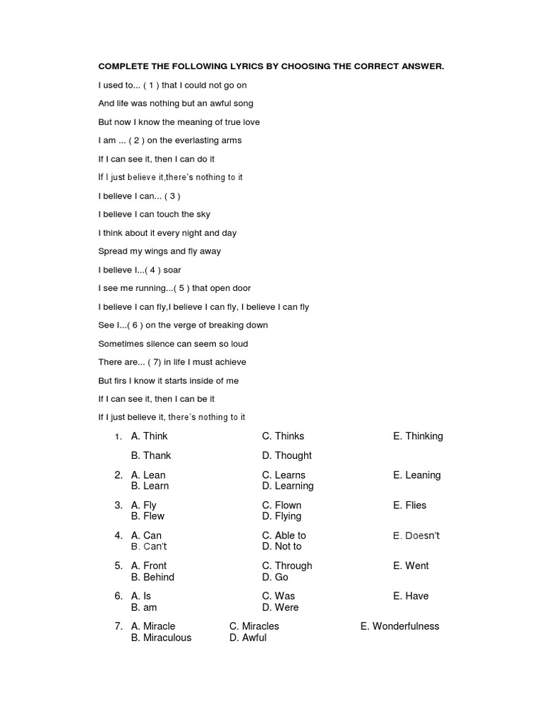 Complete Lyrics Exercise and Analysis | PDF