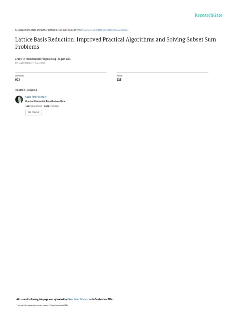 Lattice Basis Reduction: Improved Practical Algorithms and Solving ...